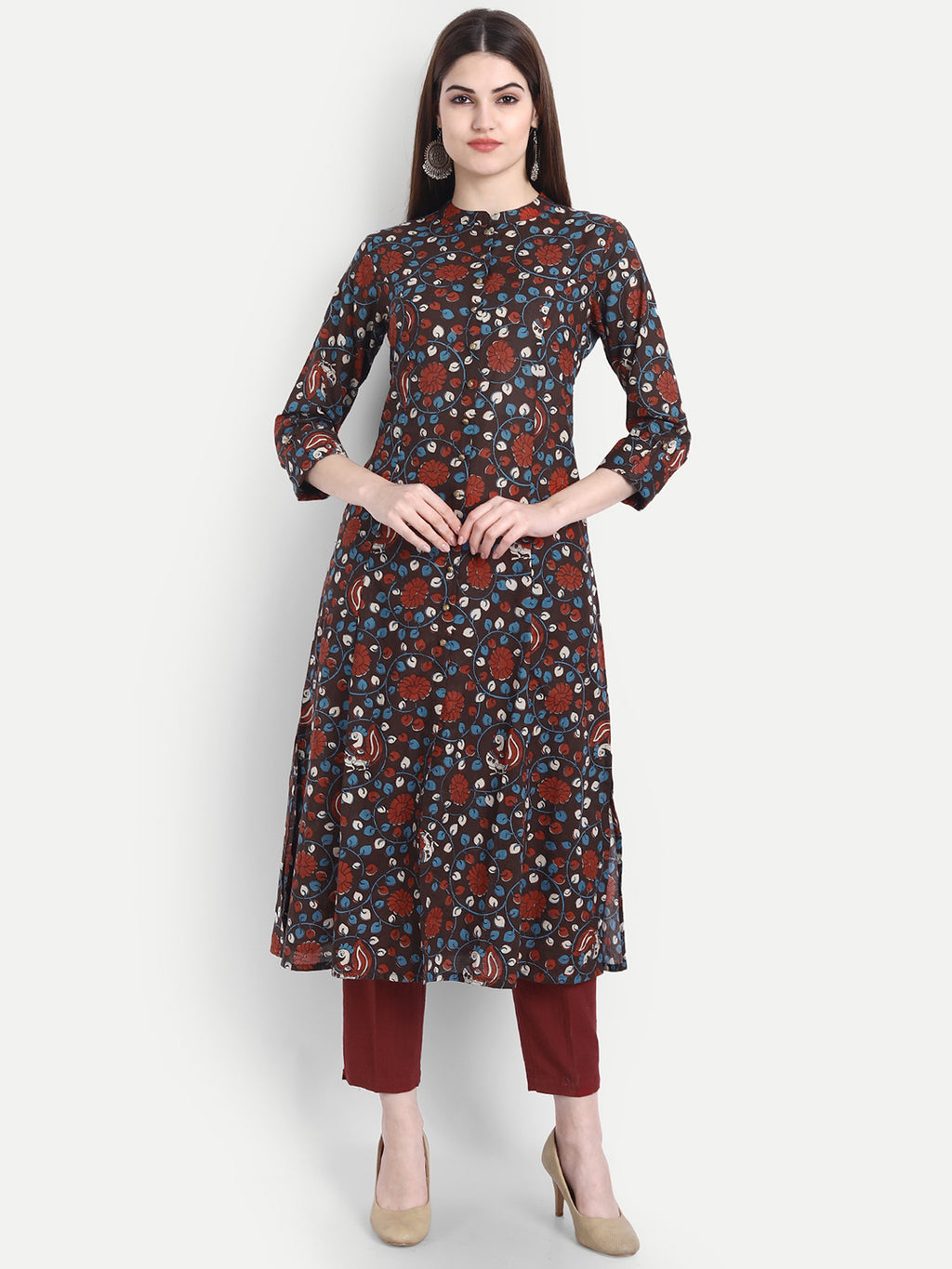SUTI WOMEN COTON CAMBRIC PRINTED A LINE LONG KURTI – sutionline