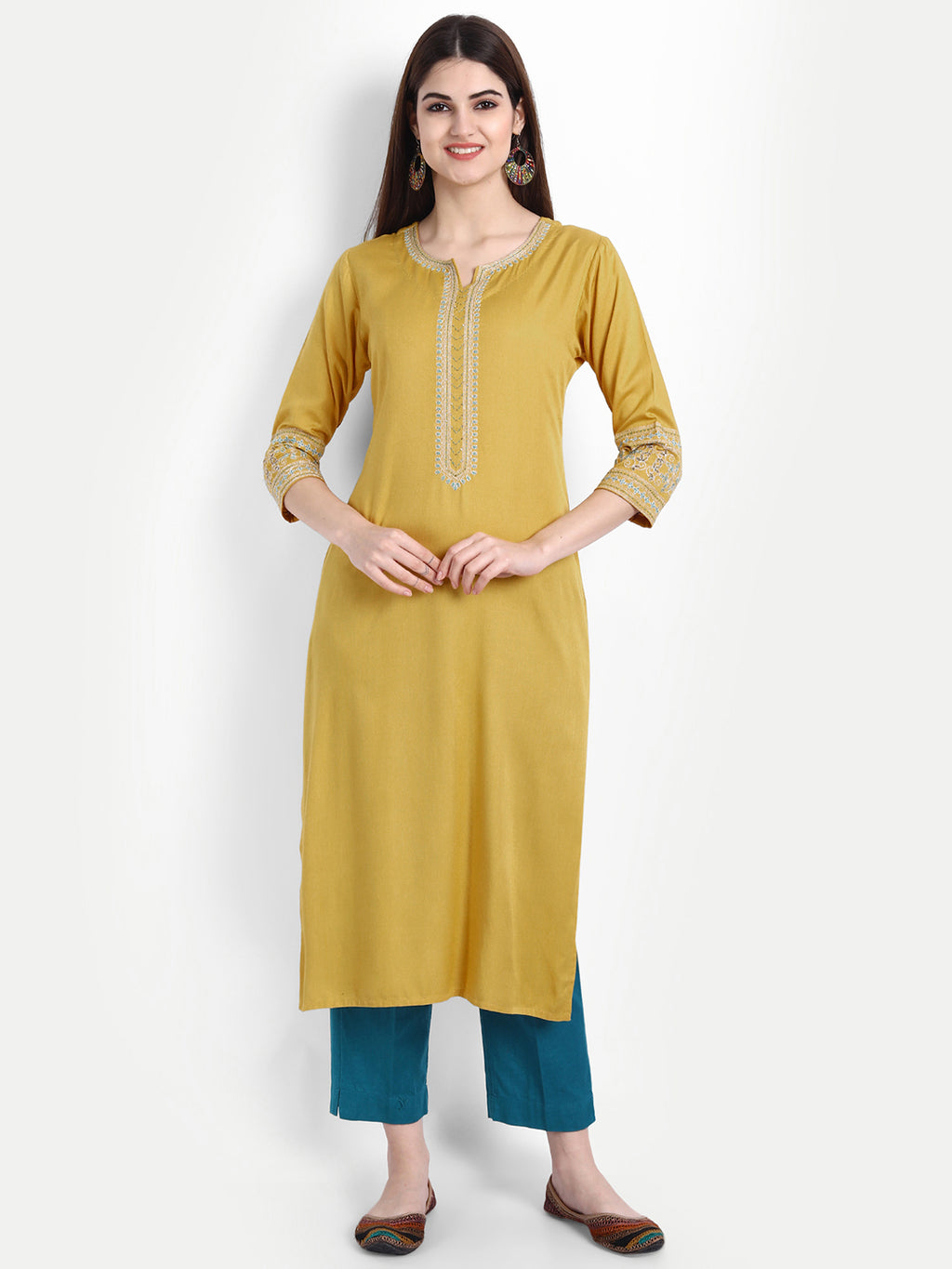 SUTI WOMEN RAYON EMBROIDERED LONG KURTA – sutionline